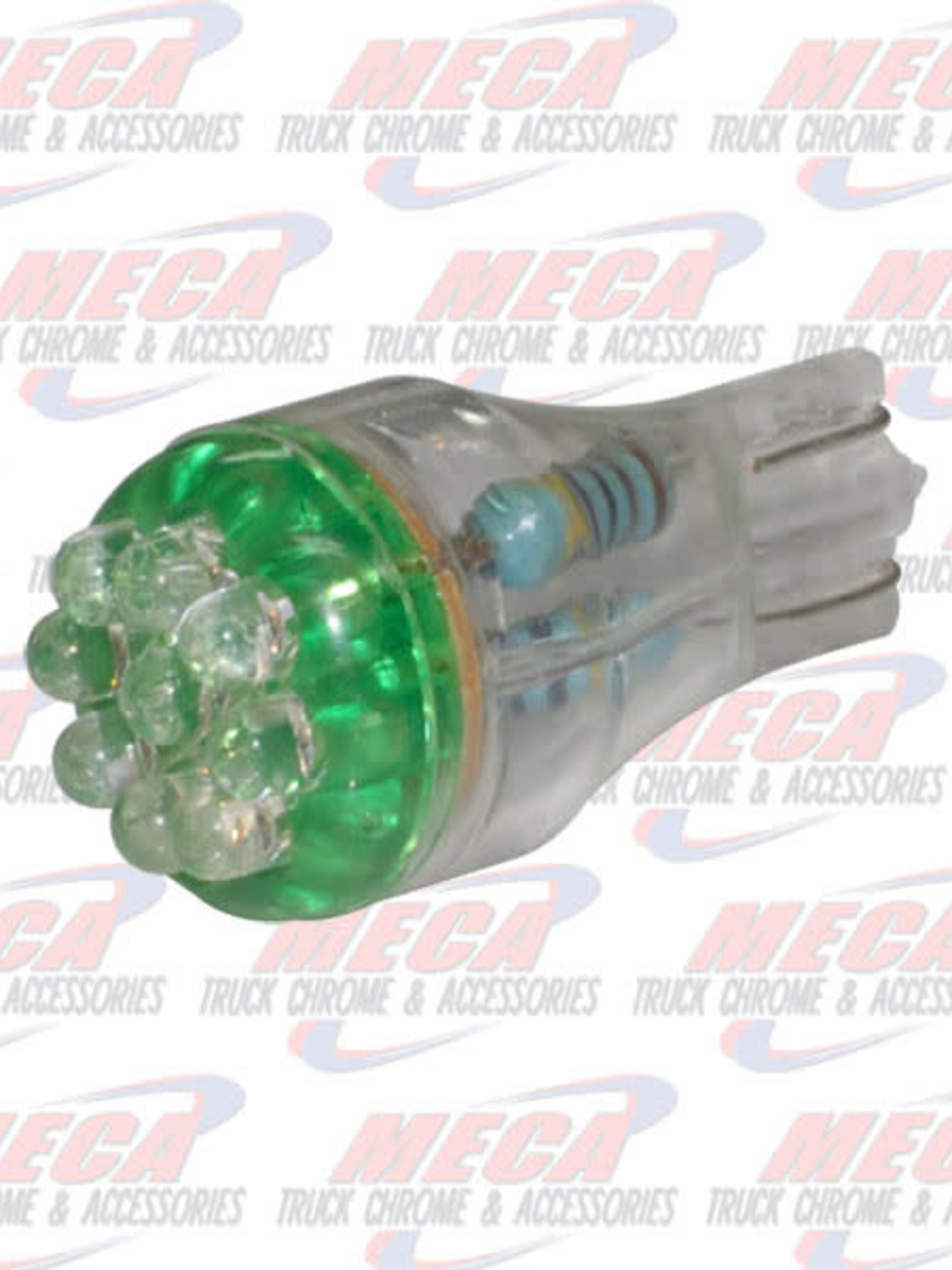 LED 906 BULB W/ 9 GREEN MICRO LED'S 2PK - Meca Truck Chrome