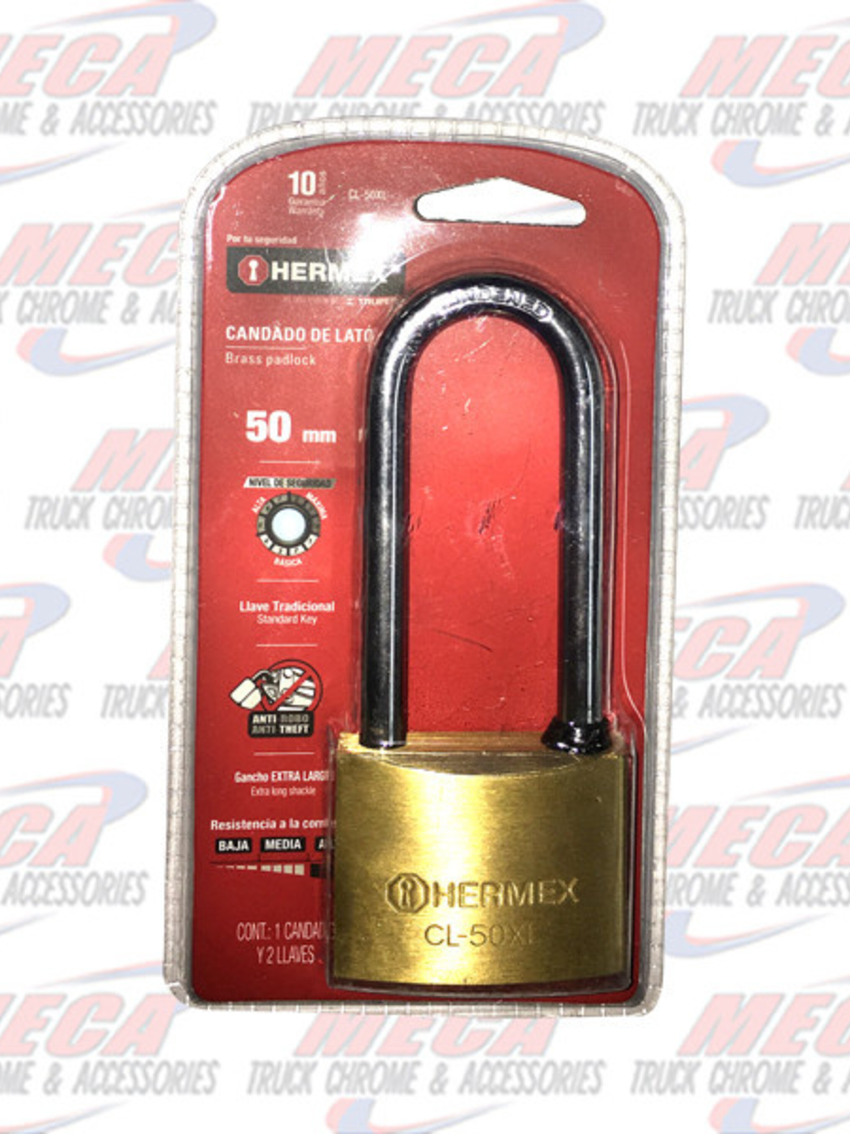 BRASS PADLOCK 50MM LONG HERMEX TRUPER LOCK - Meca Truck Chrome