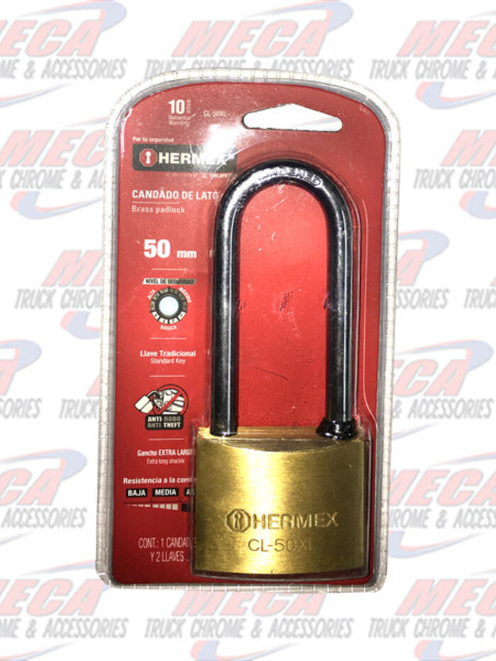 BRASS PADLOCK 50MM LONG HERMEX TRUPER LOCK - Meca Truck Chrome