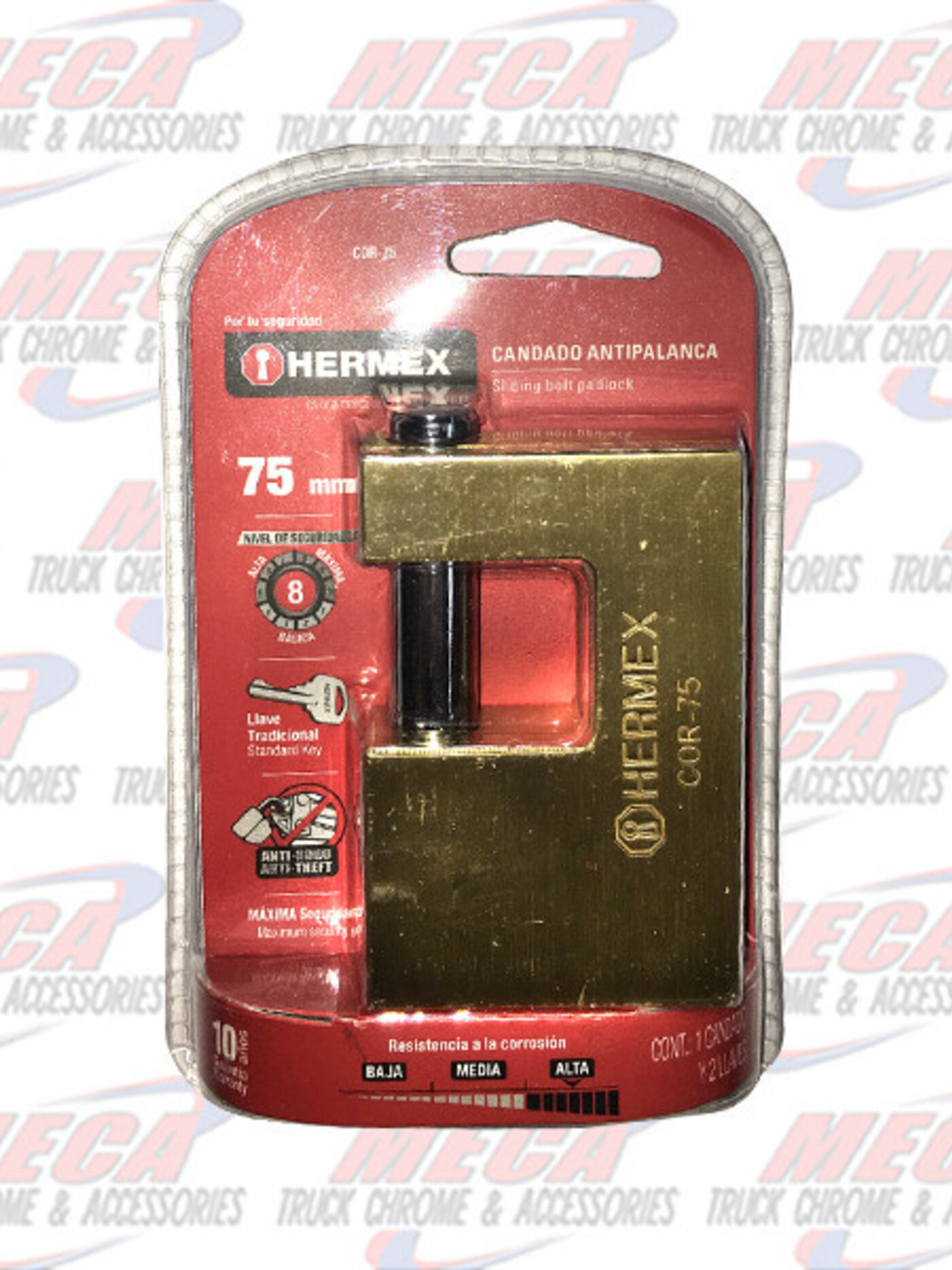 SLIDING BOLT PADLOCK 75MM HERMEX TRUPER BRASS LOCK - Meca Truck Chrome