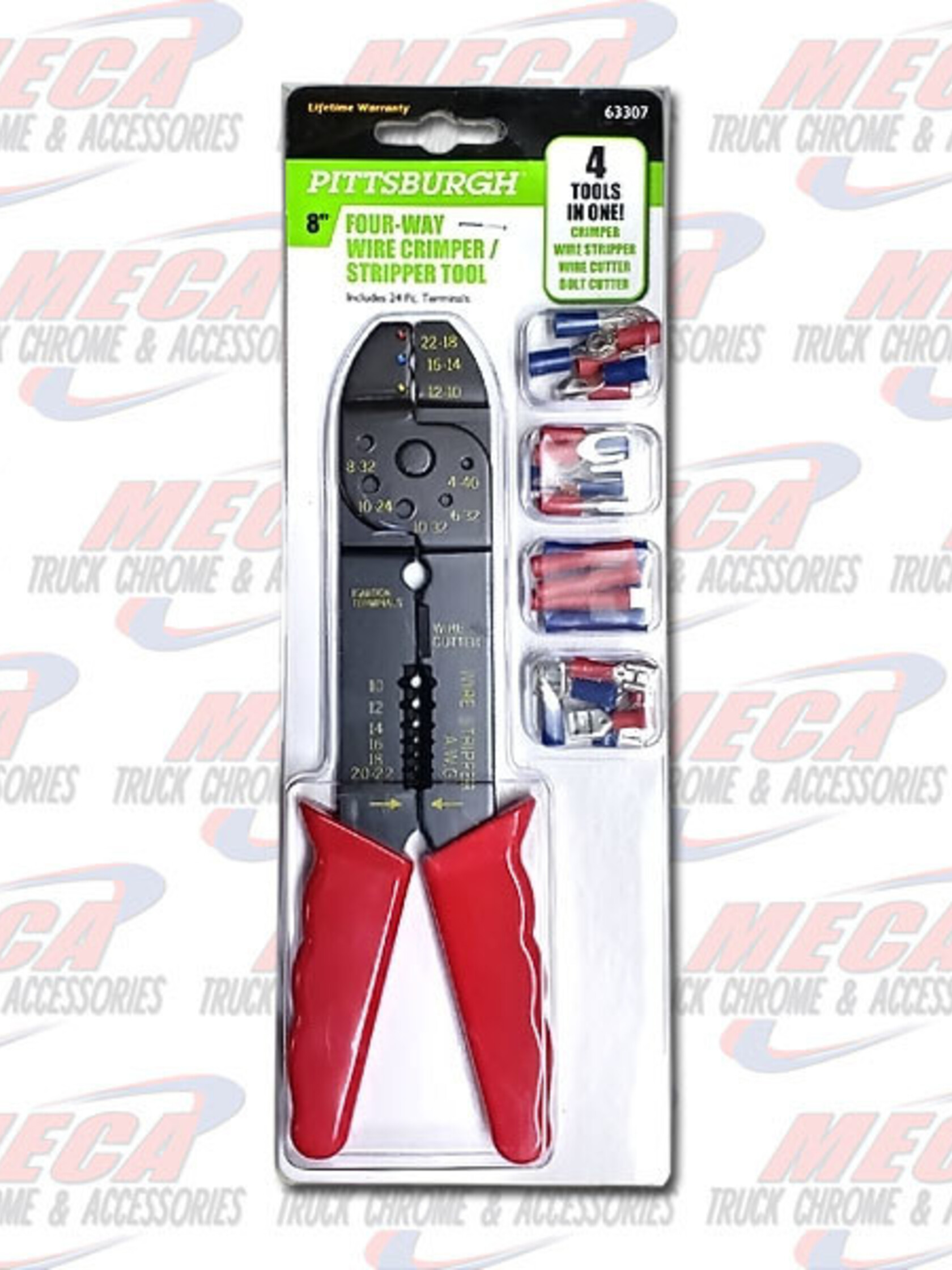 SOLDERLESS WIRE TERMINAL ASORTMENT 24PC W/ TOOL - Meca Truck Chrome