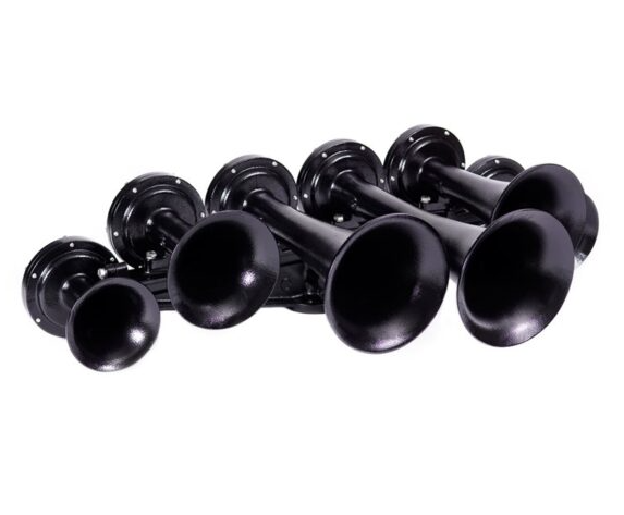ORIGINAL SUPER TRAIN HORN 6 BELL HORIZONTAL BLACK - Meca Truck Chrome