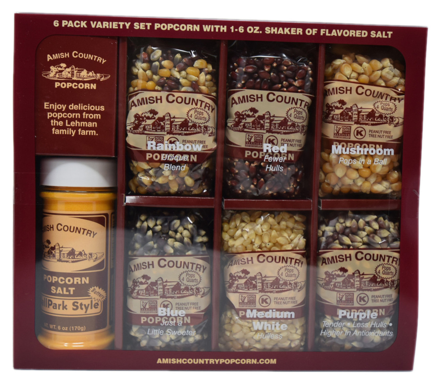 Amish Popcorn 6, 4oz Popcorns with Salt Shaker by Amish - Log House ...