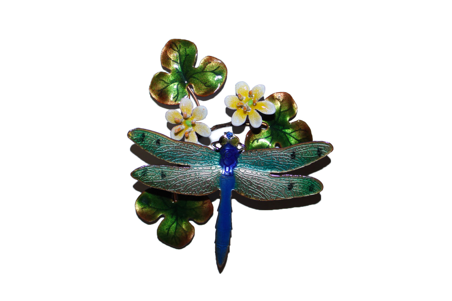 Green Dragonfly Resting on Flowers by Bovano - Log House Craft Gallery