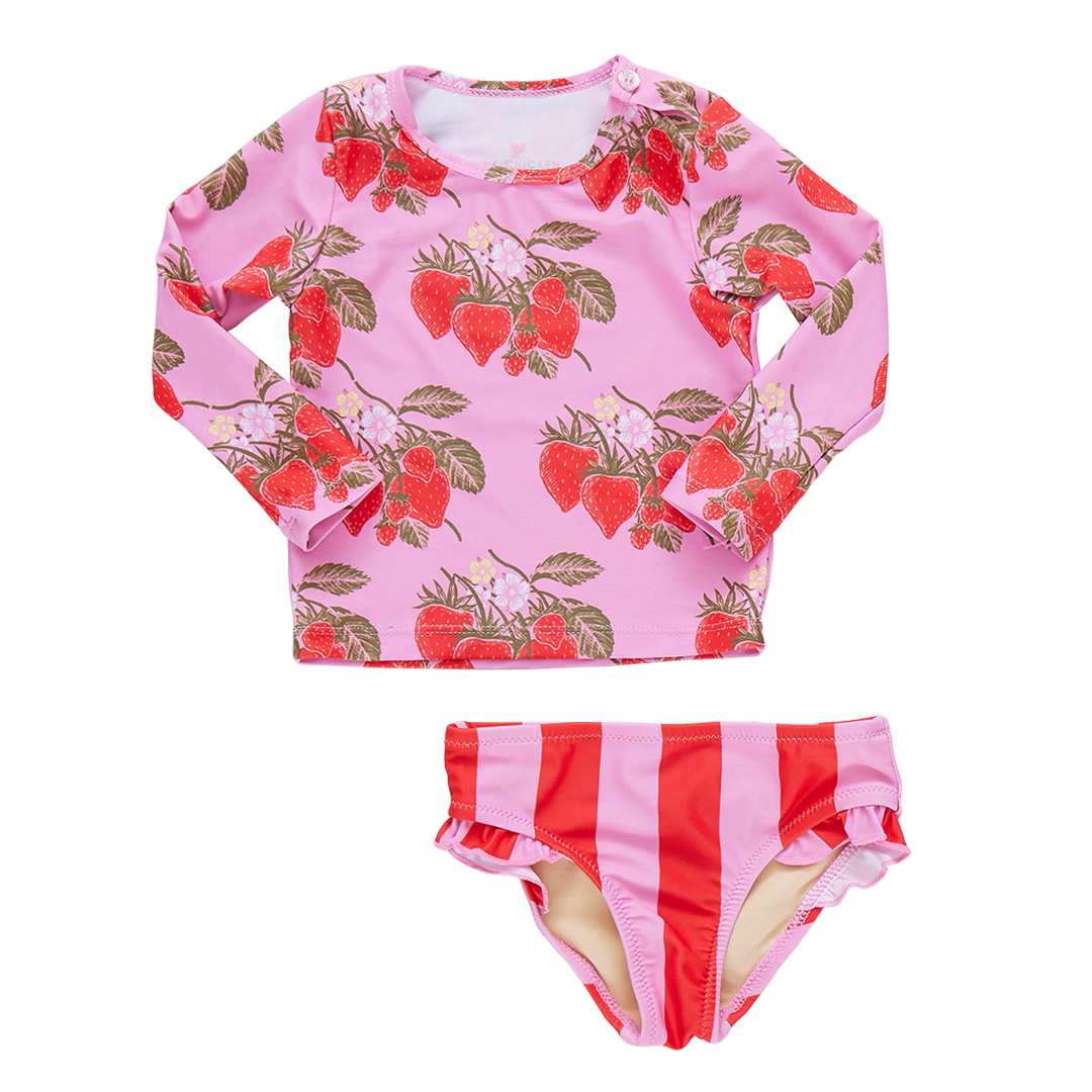 Pink Chicken baby girls rash guard set - From Marfa