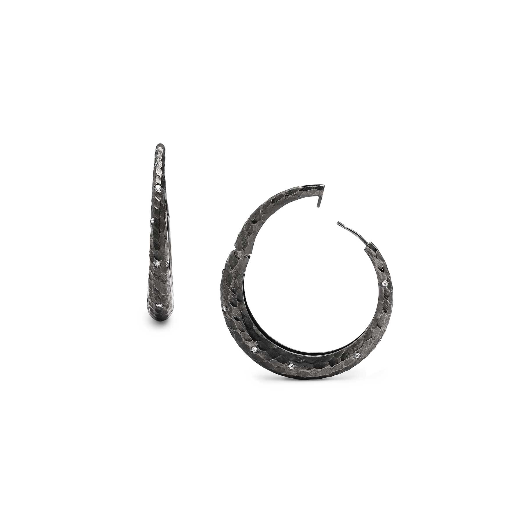 Oversized Hammered Click Hinge Hoops - Element 79 Contemporary Jewelry