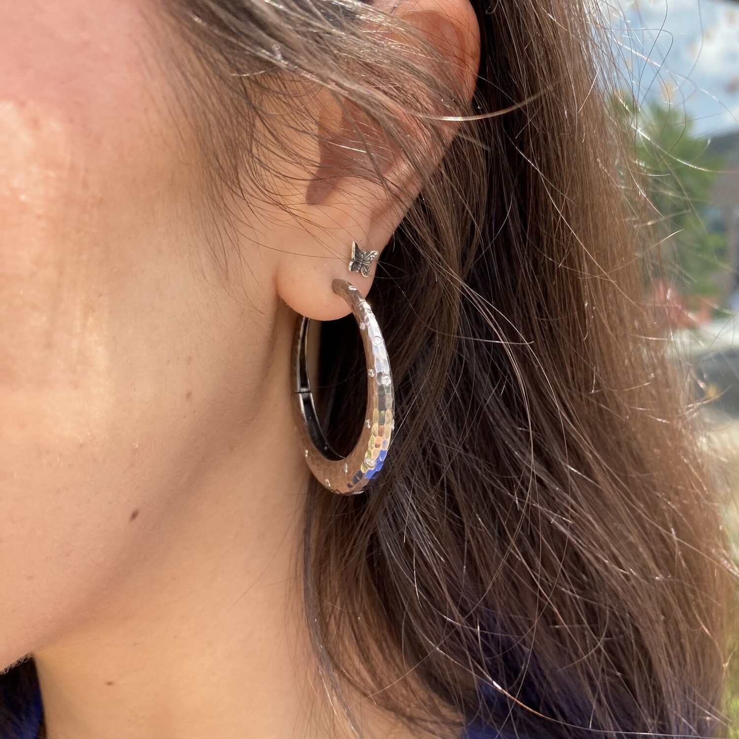 Oversized Hammered Click Hinge Hoops - Element 79 Contemporary Jewelry