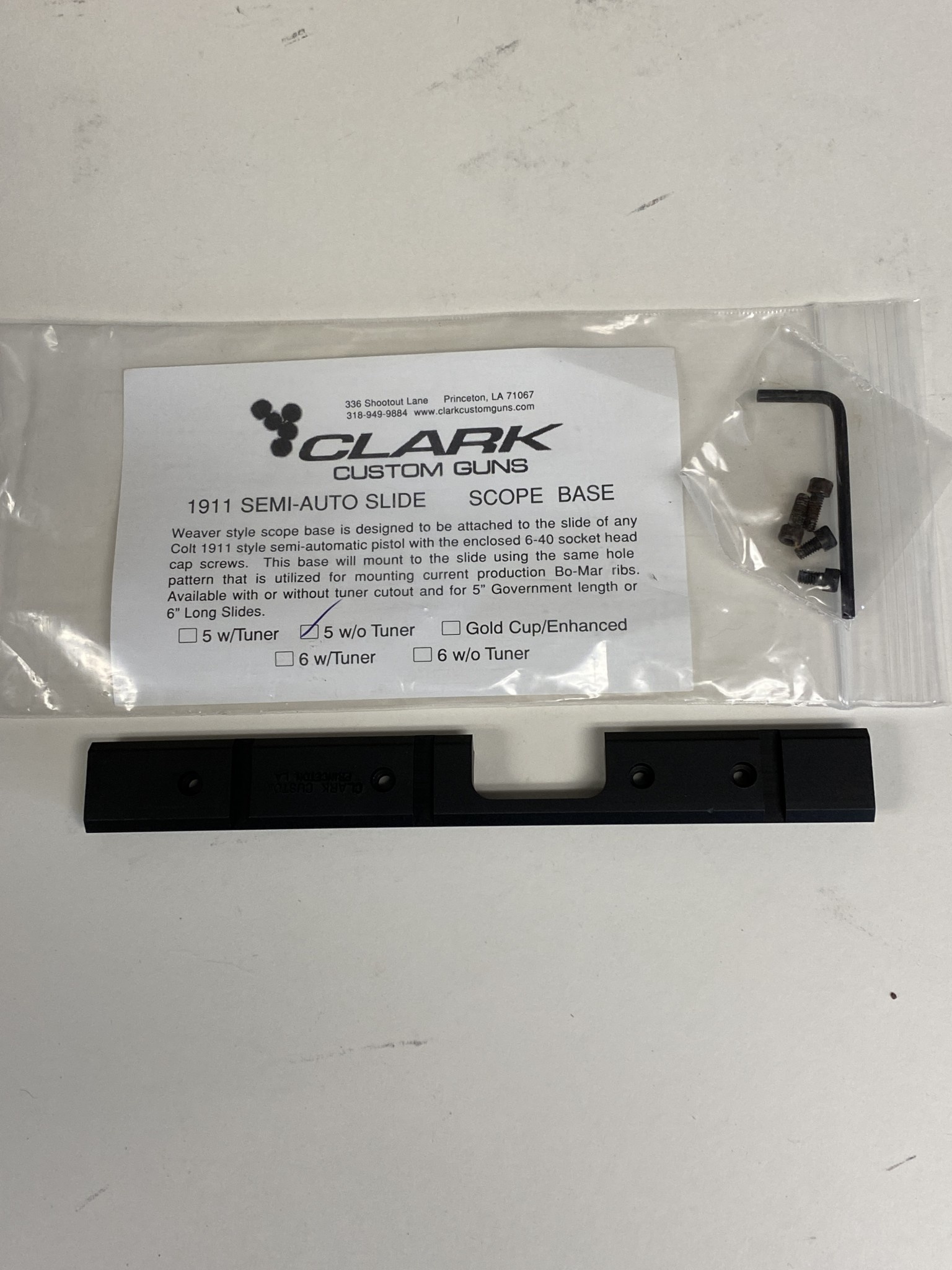 Clark Custom Guns 1911 Semi-Auto Slide Scope Base - Red Feather Outfitters