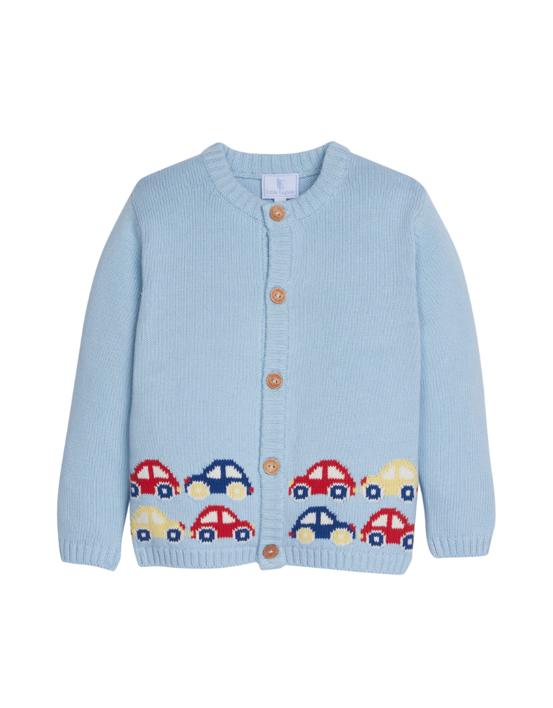 Stacked Cars Intarsia Cardigan - Mini Macarons Boutique