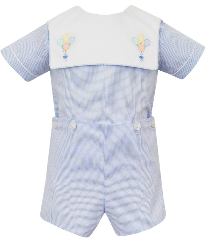 Birthday Blue Short Set w/ Square Collar - Mini Macarons Boutique