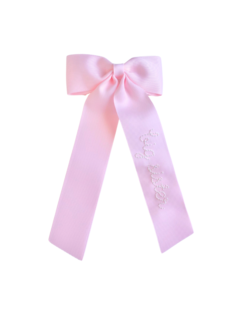 Long Tail White Big Sister Cursive Bow 1.5" Pink Ribbon - Mini Macarons ...