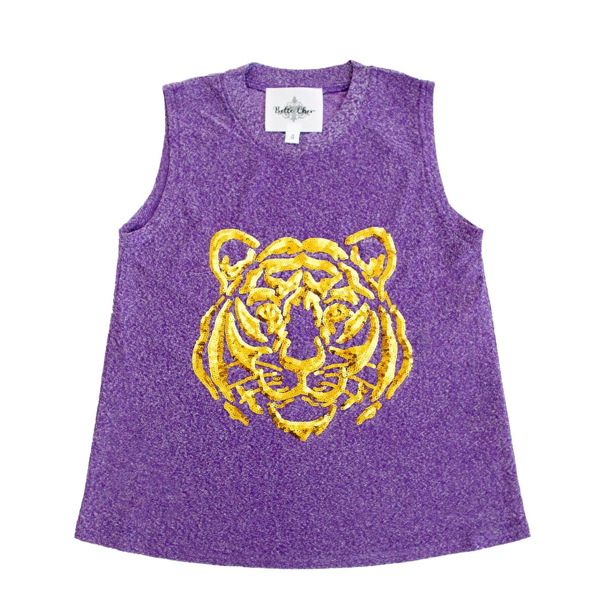 Tiger Face Purple Glitter Tank - Mini Macarons Boutique