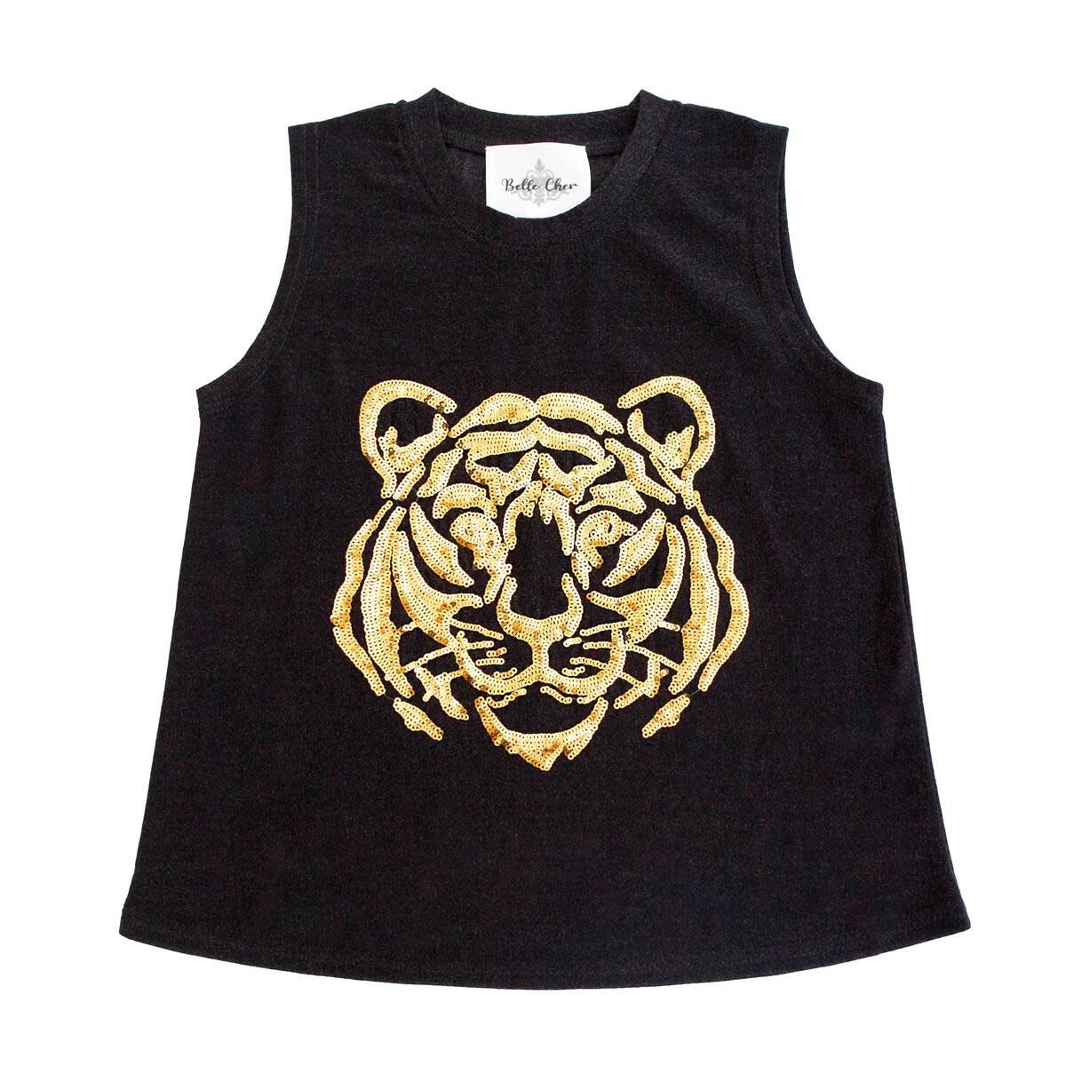 Tiger Face Black Glitter Tank - Mini Macarons Boutique