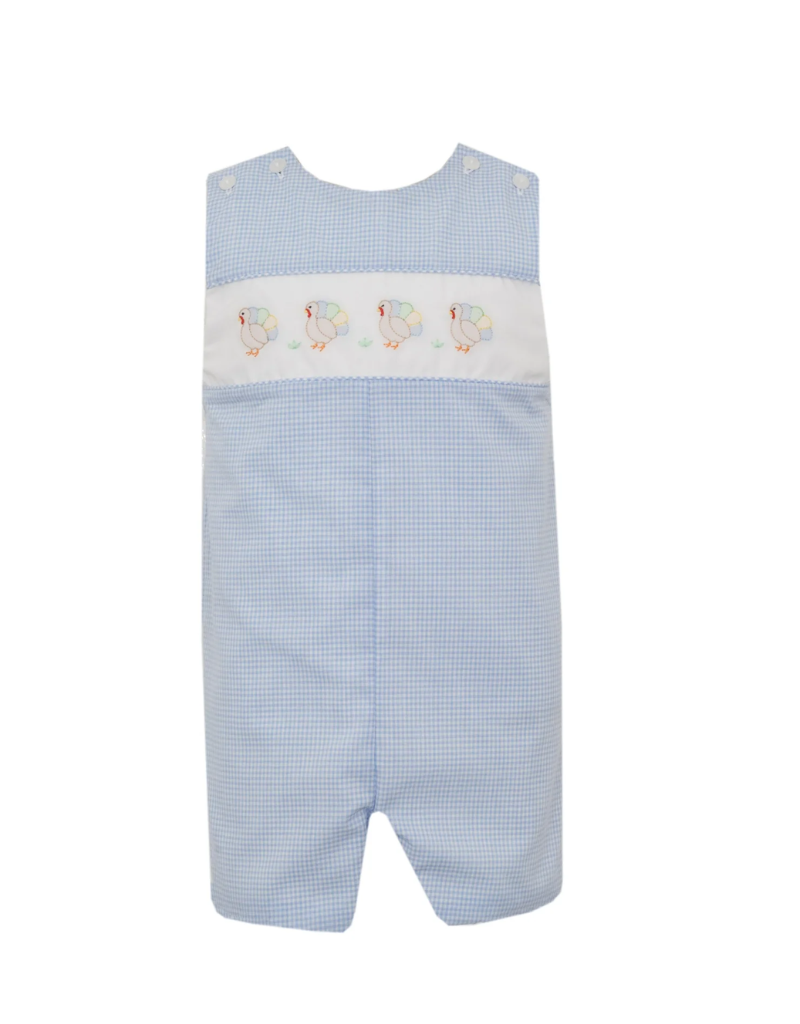 Light Blue Gingham John John w/ Turkey Stitching - Mini Macarons Boutique