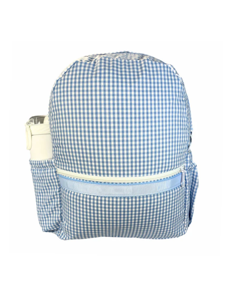 Baby Blue Gingham Medium Backpack w/ Pocket - Mini Macarons Boutique