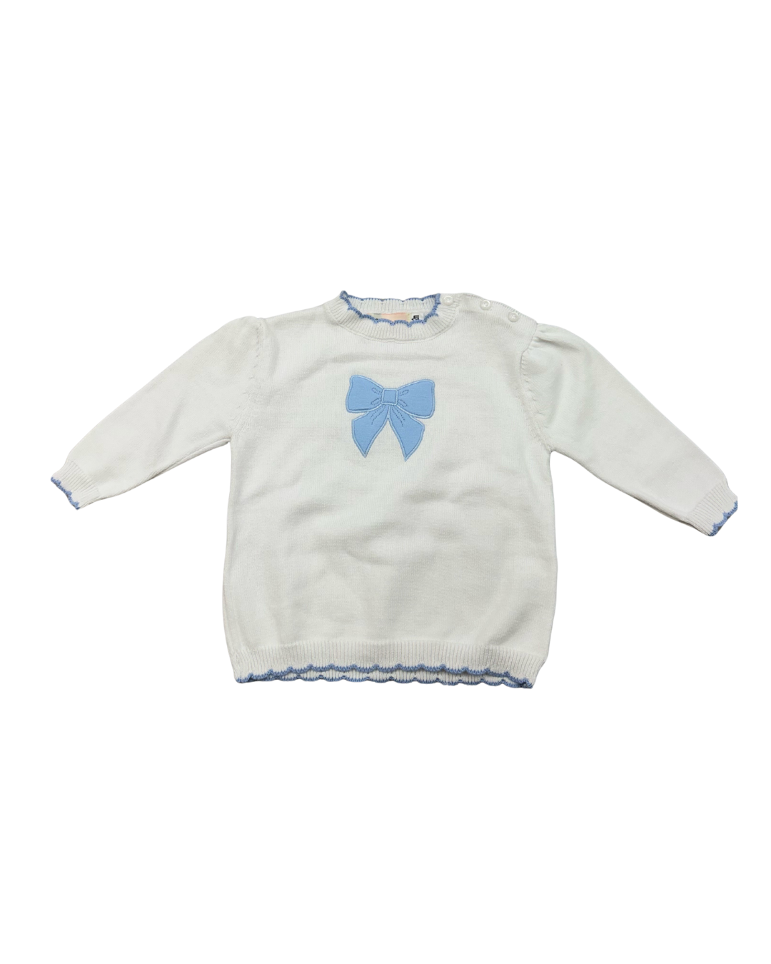 White Sweater with Blue Bow - Mini Macarons Boutique