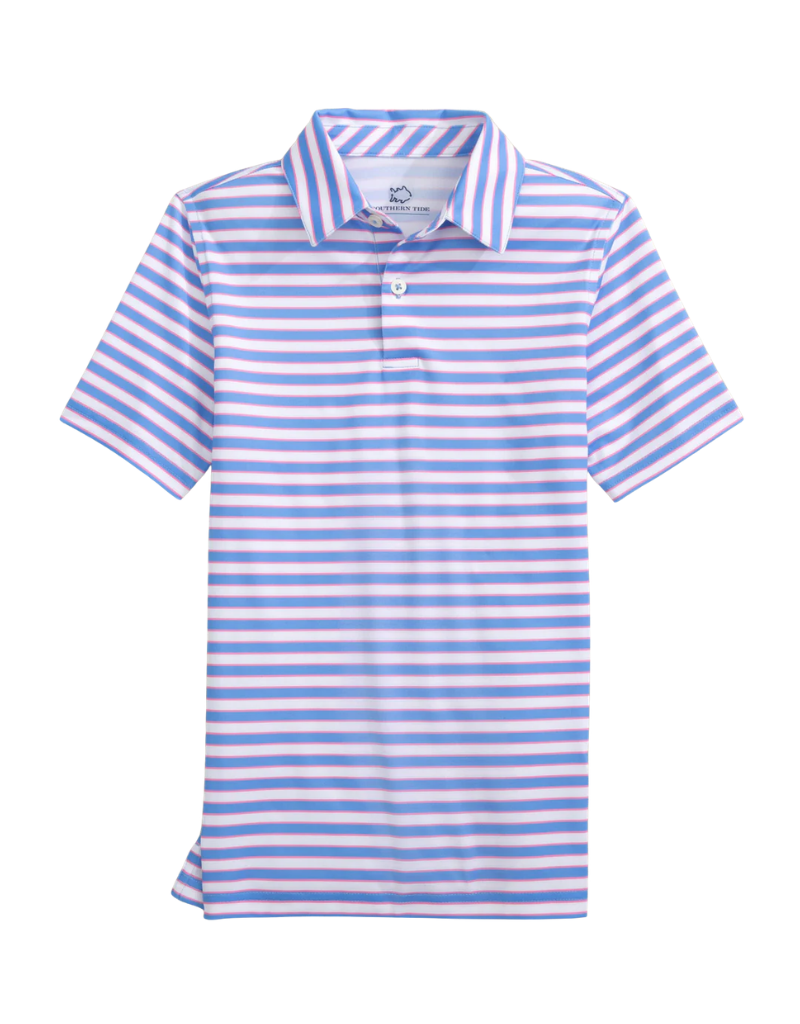 SS Driver Waterway Stripe Perf Polo, Ocean Channel - Mini Macarons Boutique