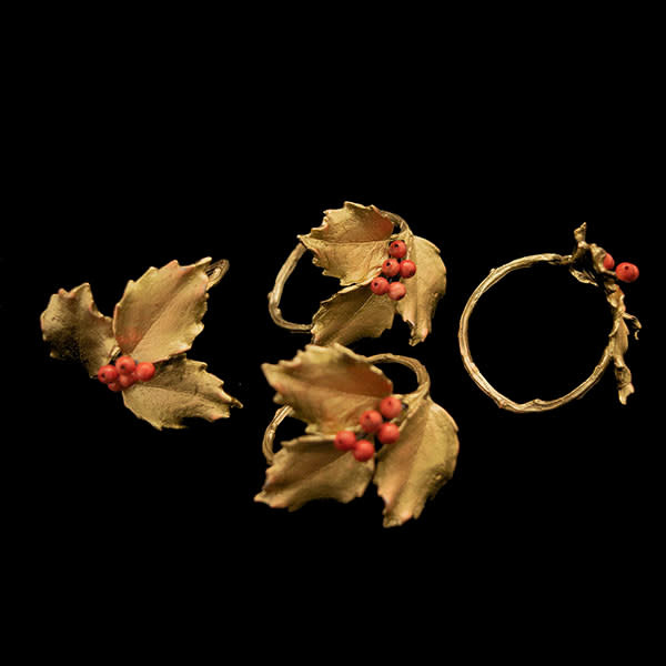Michael Michaud Napkin Rings Holly Set of 4 - Annie Kaill’s