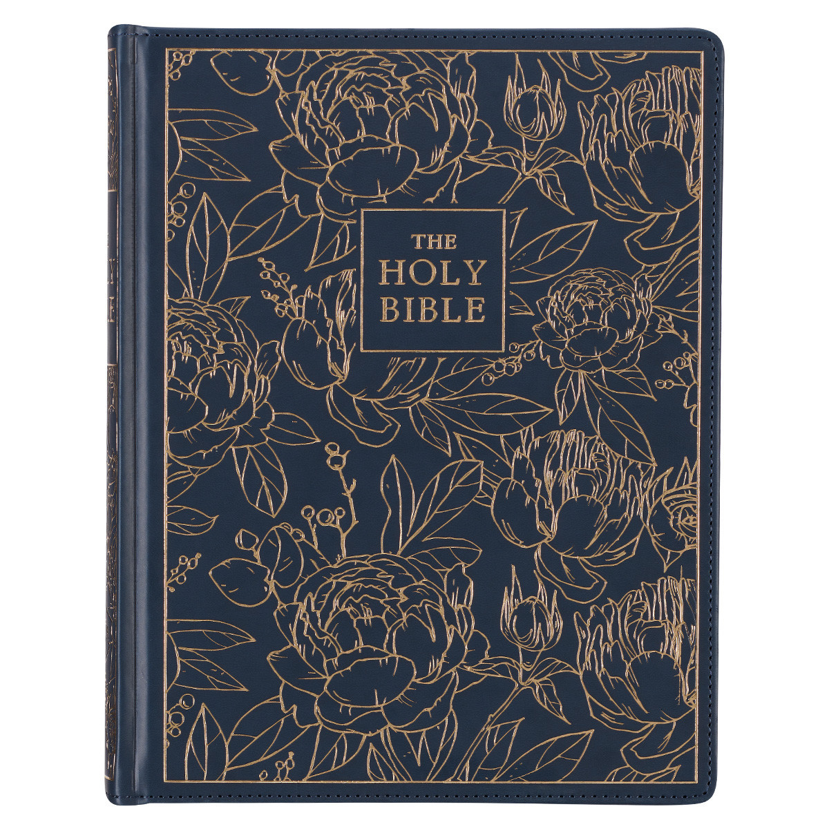 Navy Blue Floral Faux Leather Hardcover Large Print KJV Note-taking Bi ...