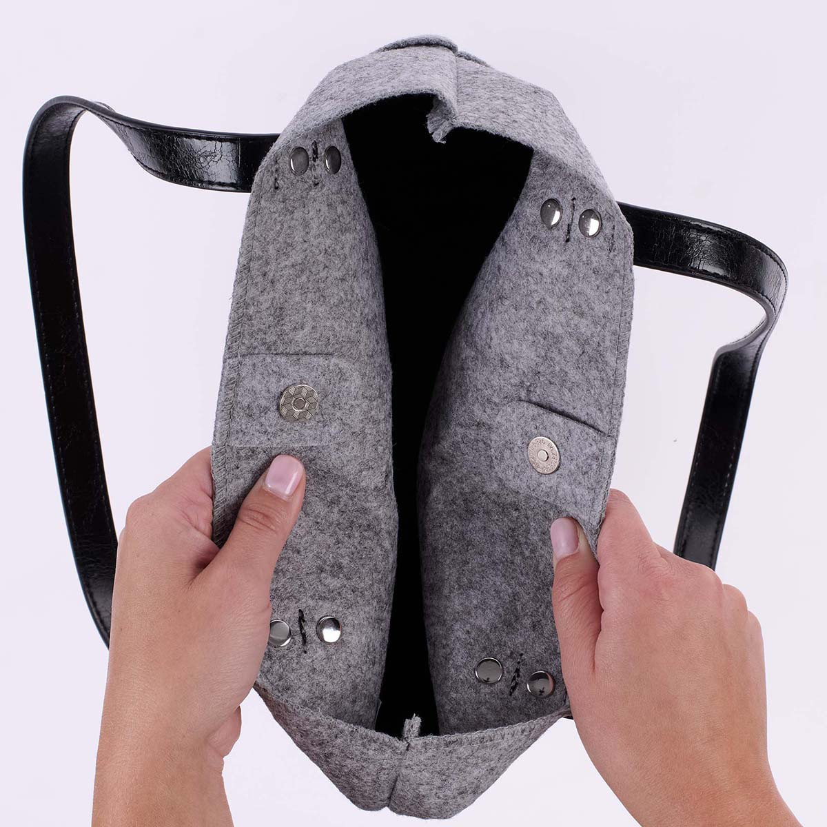 The Plans Heather Gray Felt and Black Faux Leather Fashion Bible Tote ...