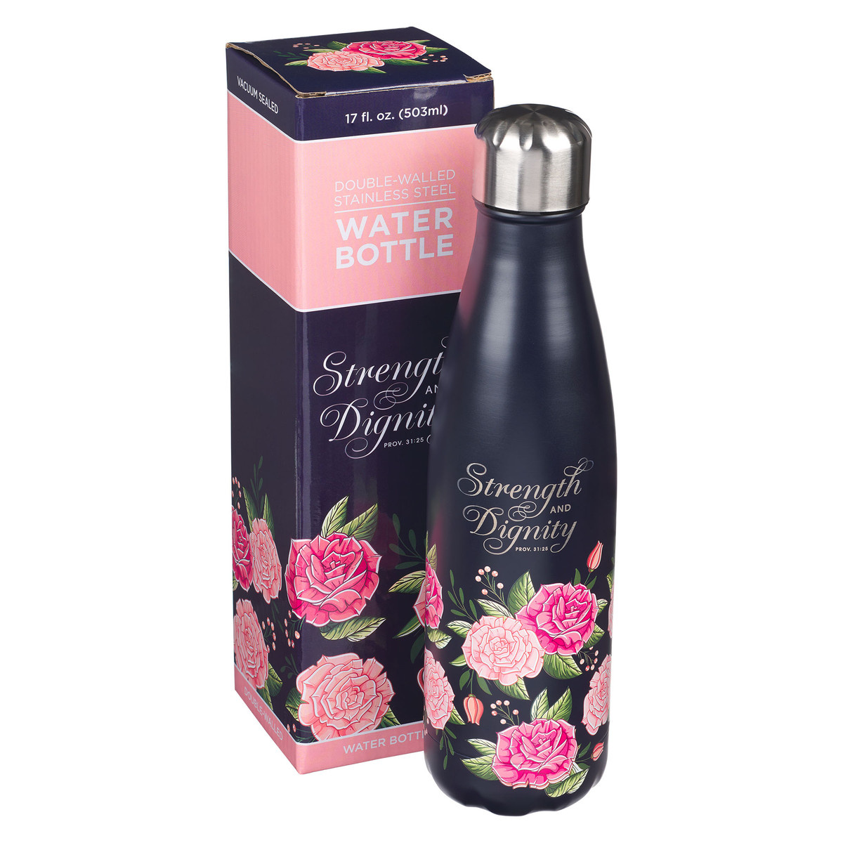 Strength and Dignity Pink Rose 不鏽鋼保溫瓶 - 箴言 31:25 - 天道北美網路書房 U.S. Tien ...