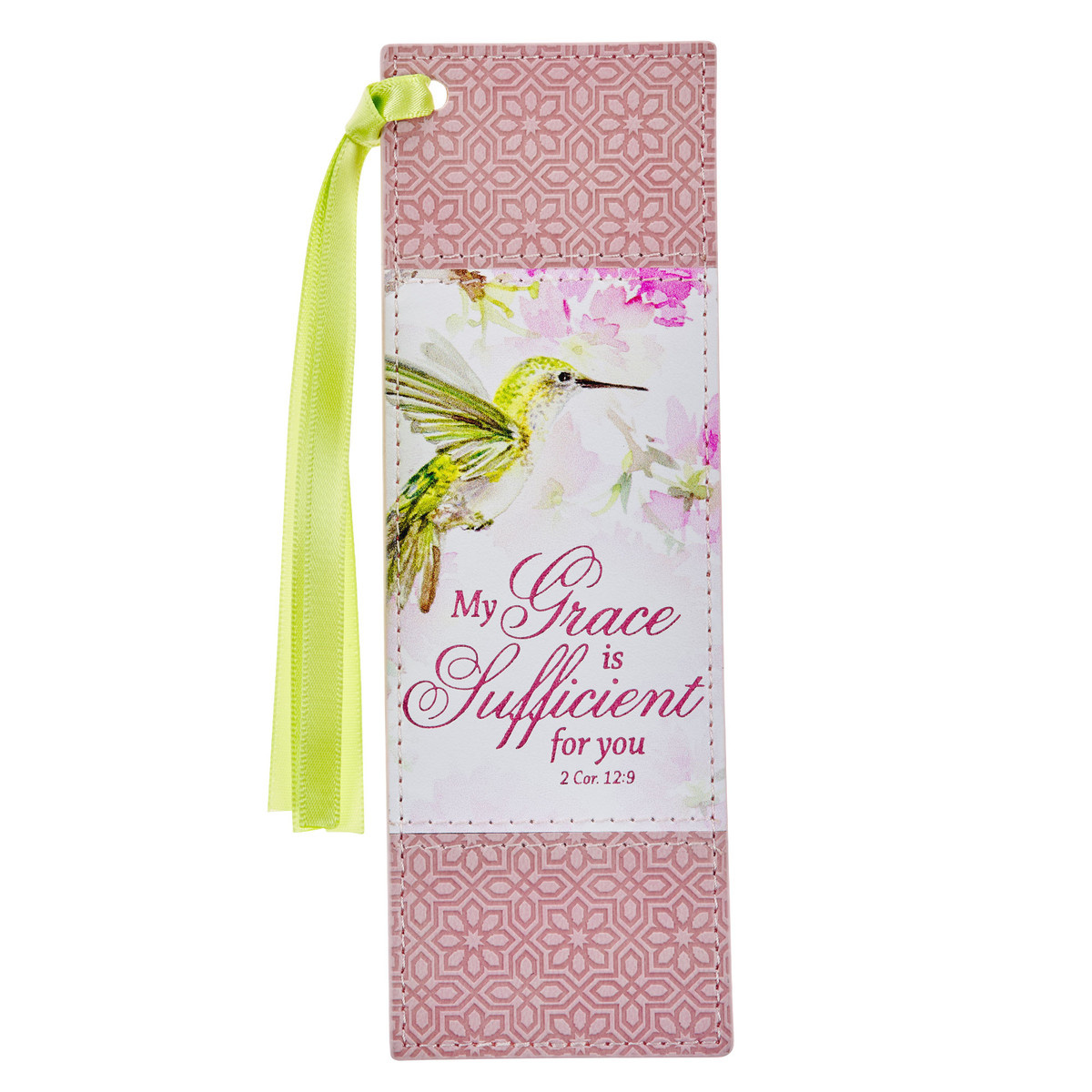 My Grace is Sufficient Hummingbird Pink Faux Leather Bookmark - 2 ...