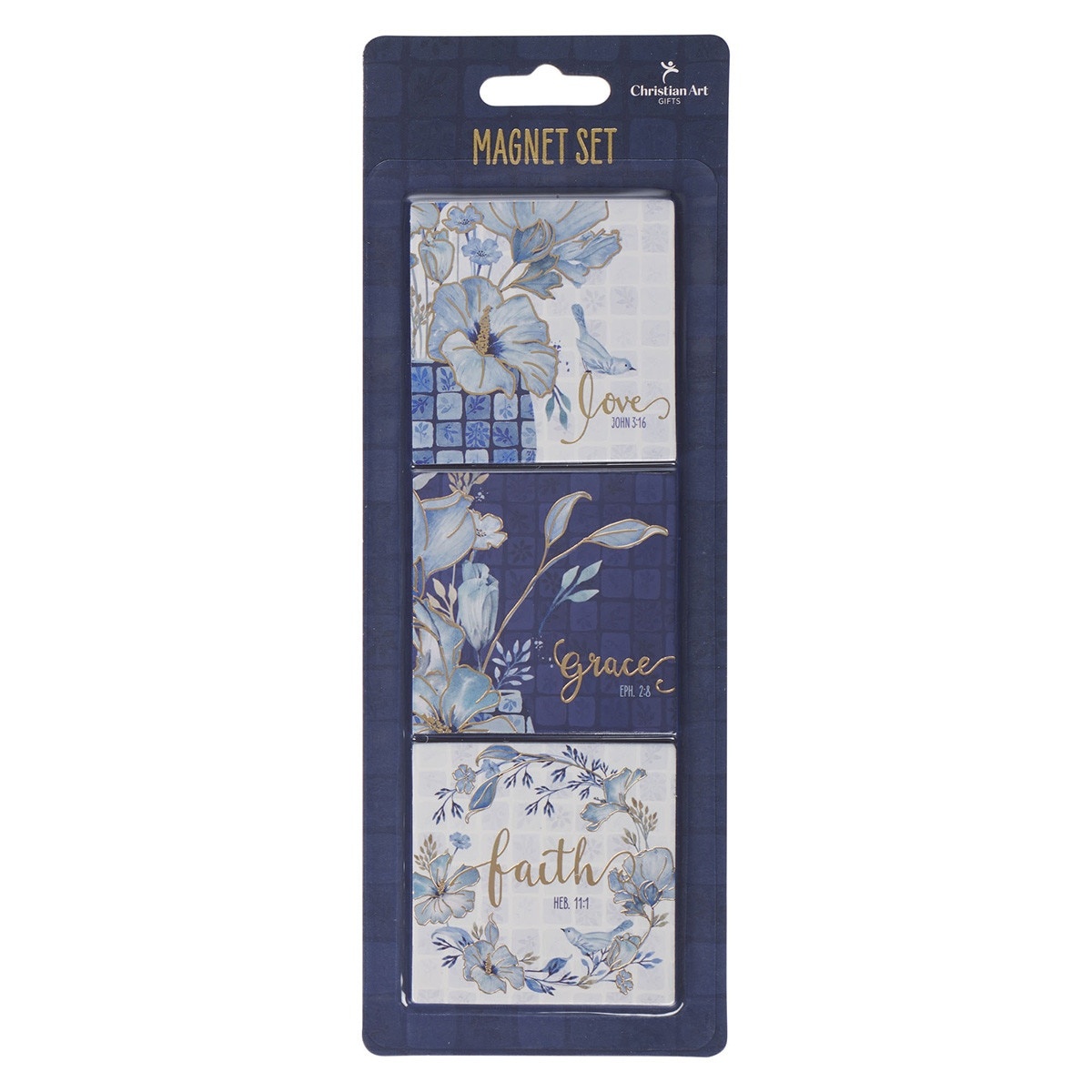 Love, Grace, Faith Blue Floral Tile Magnet Set - 天道北美網路書房 U.S. Tien Dao ...