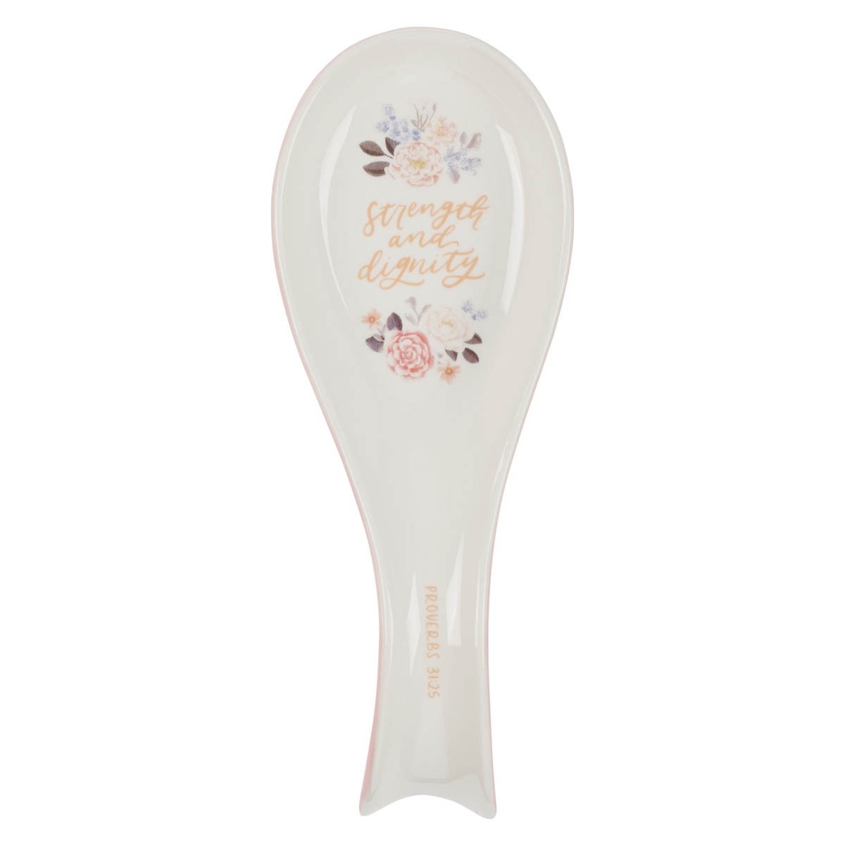 Strength and Dignity Pink Floral Ceramic Spoon Rest - Proverbs 31:25 ...