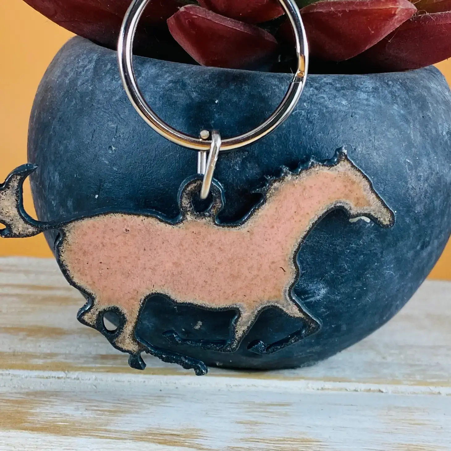 Horse Keychain Metal Rust - San Diego Saddlery