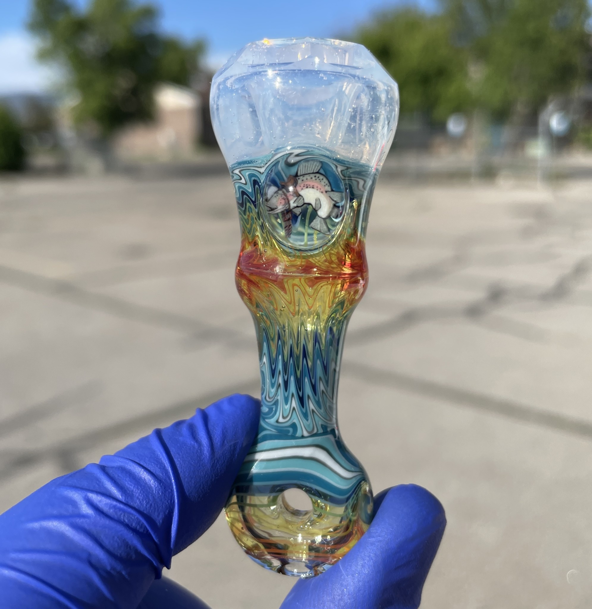 Cowboy Glass Fish Whistle Faceted Onie Glowstick UV - Borosyndicate