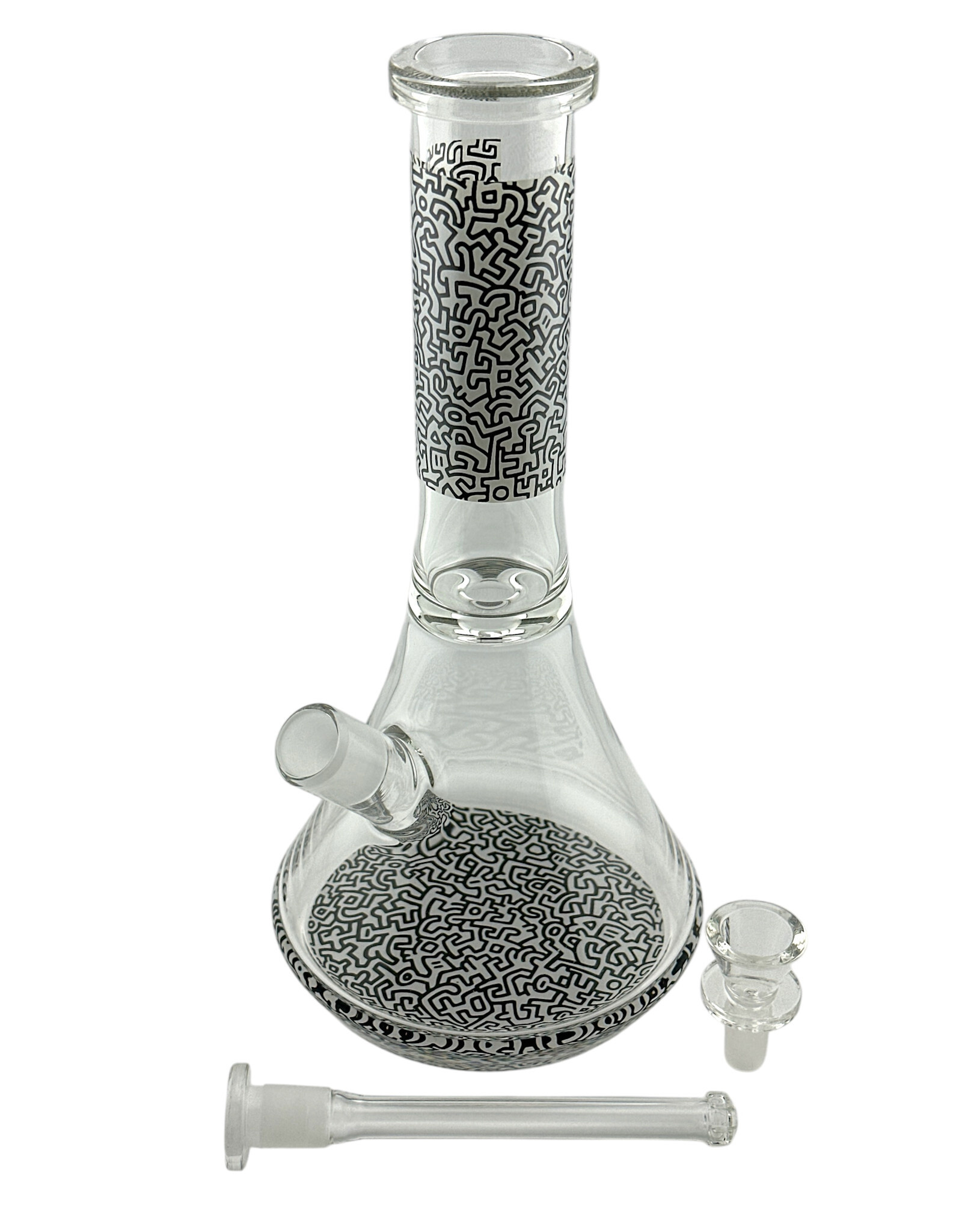 Keith Haring Glass Water Pipe White And Black Beaker - Borosyndicate