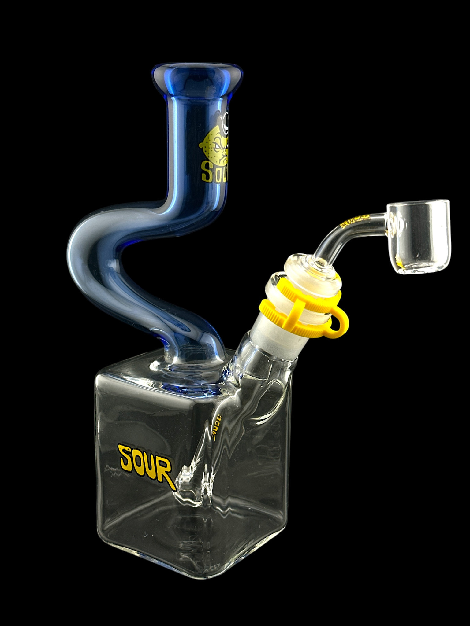Sour Glass Small Blue Cube 1 Kink Water Pipe - Borosyndicate