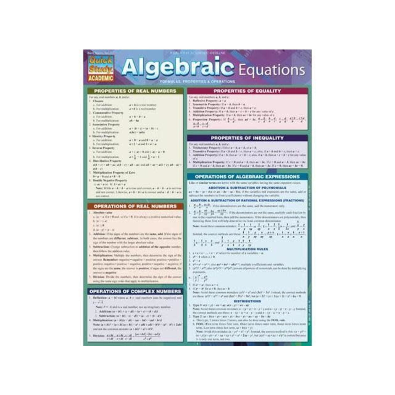 QuickStudy QuickStudy | Algebraic Equations Laminated Study Guide ...