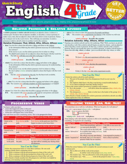 QuickStudy QuickStudy | English 4th Grade Laminated Study Guide [224976] - School & Office Annex