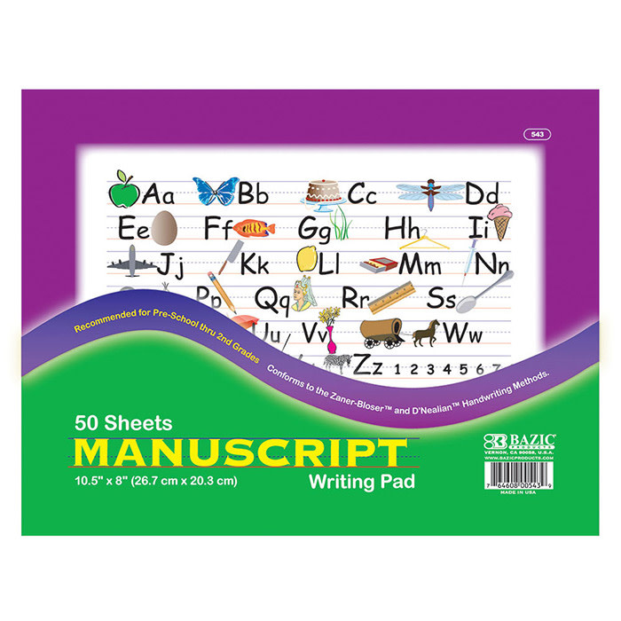 BAZIC BAZIC 50 Ct. 10.5 X 8 Manuscript Writing Pad [543] - School ...