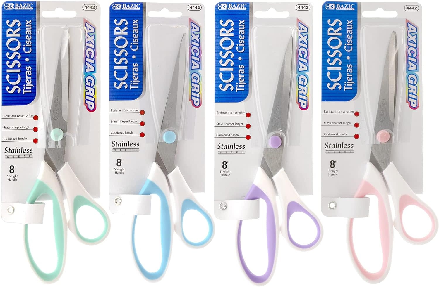 BAZIC 8" Pastel Axicia Grip Multipurpose Stainless Steel Scissors ...