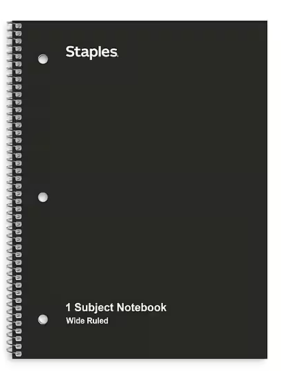 STAPLES Staples 1-Subject Notebook, 8" x 10.5", Wide Ruled, 70 Sheets ...