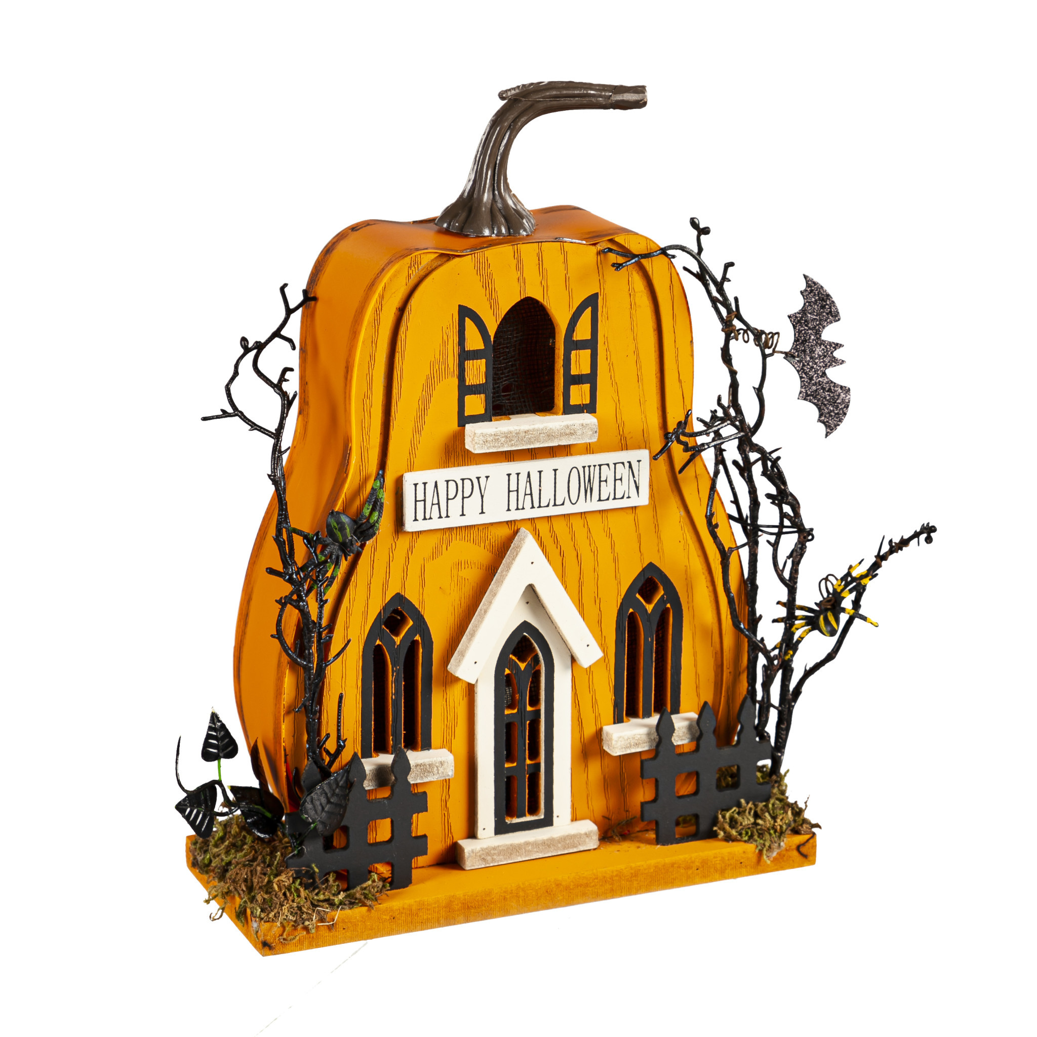 LED Wood "Happy Halloween" Haunted Pumpkin House Table Décor - Miche ...