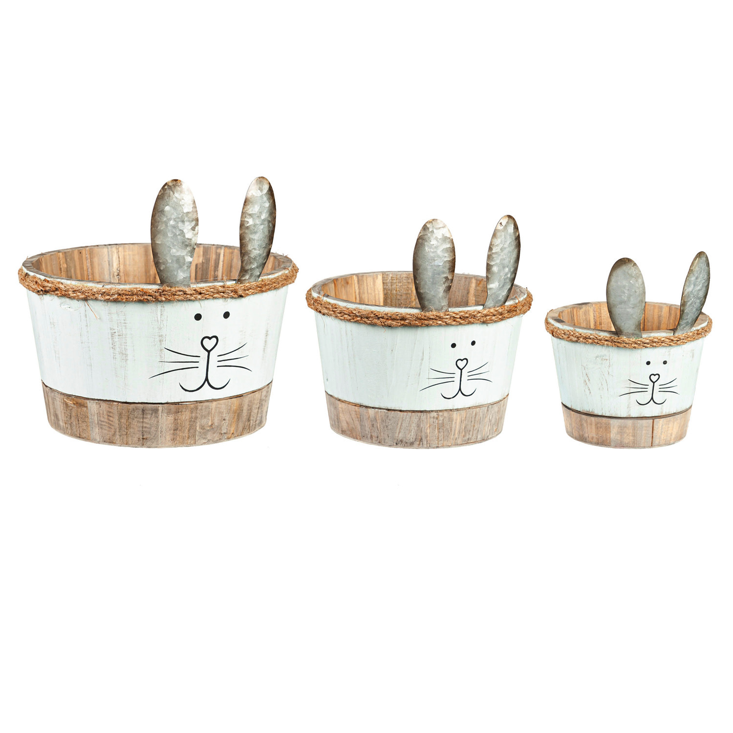 Wood Bunny Planter with Metal Ears, Set of 3 - Miche Designs and Gifts