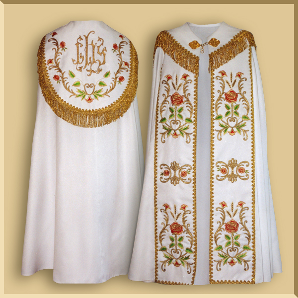 Gothic Cope: Hand Embroidered with IHS Flowers - Biretta Books