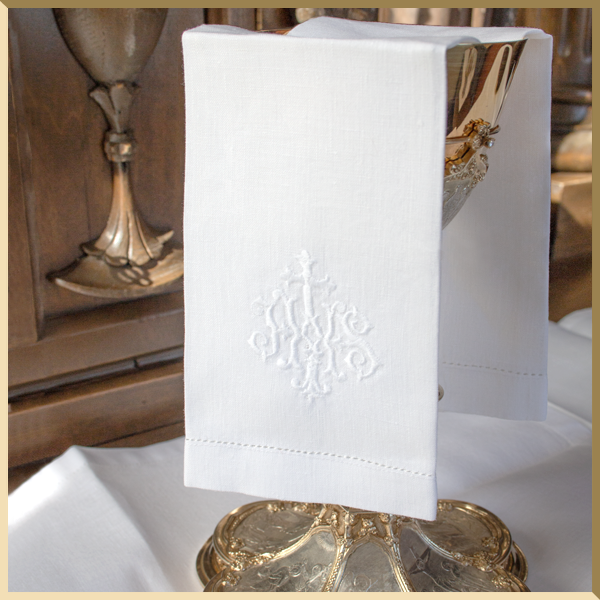 Premium Linen Purificator with Embroidered IHS - Biretta Books