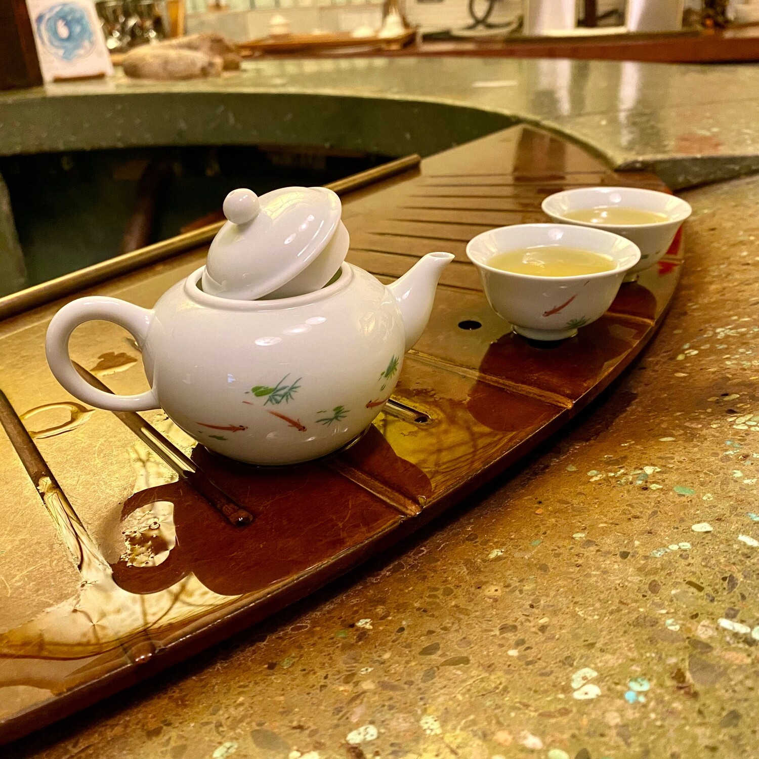 Floating Fish Porcelain Teapot Classic Style Celadon - Teance Fine Teas