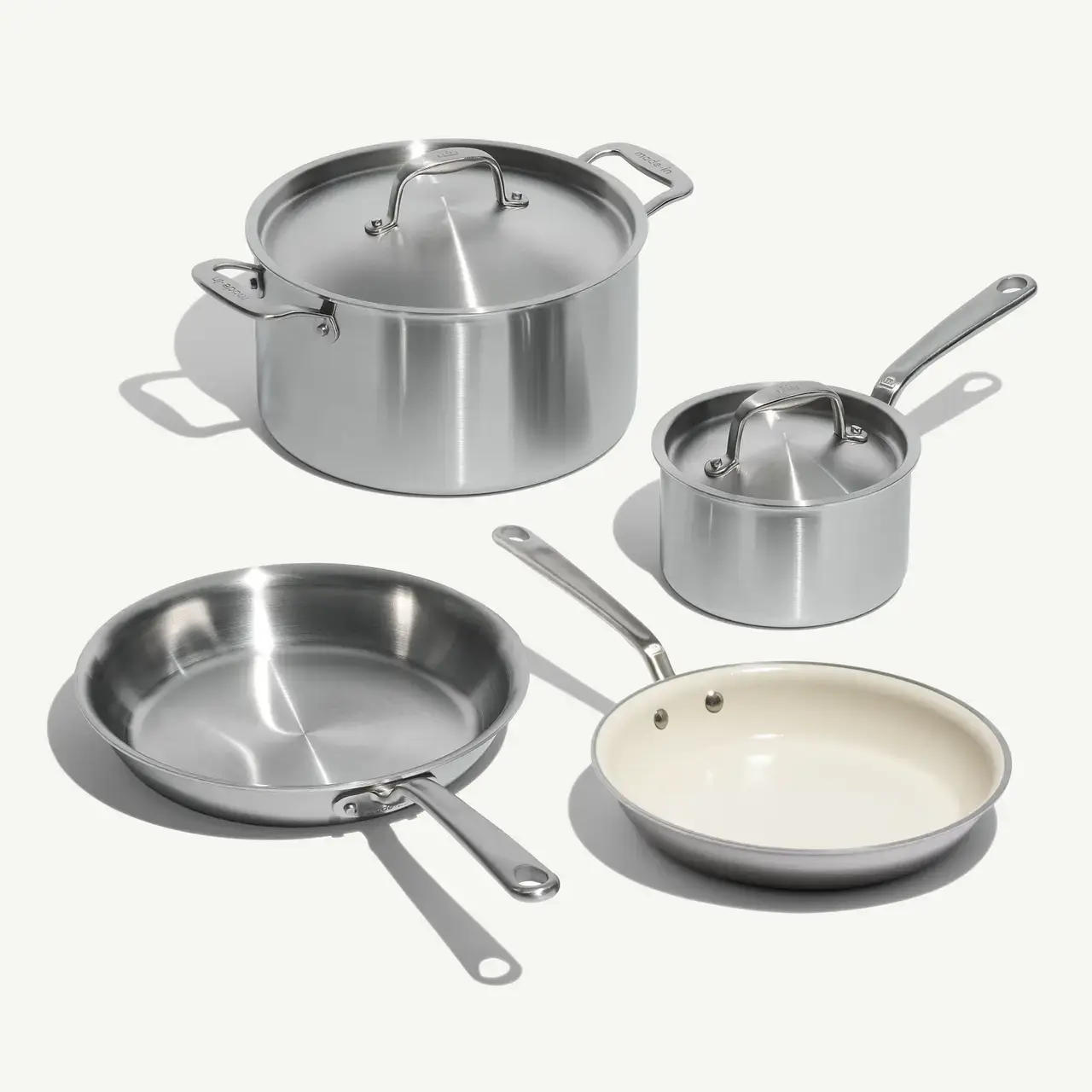 Made In 6PC Stainless Clad Cookware Set with CeramiClad Non-stick Fry ...