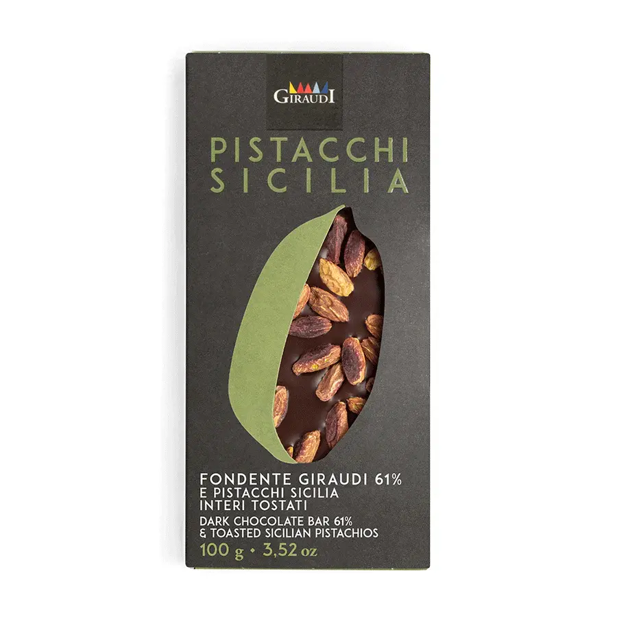 Great Ciao 61% Dark Chocolate Bar with Sicilian Pistachios (100 gr ...