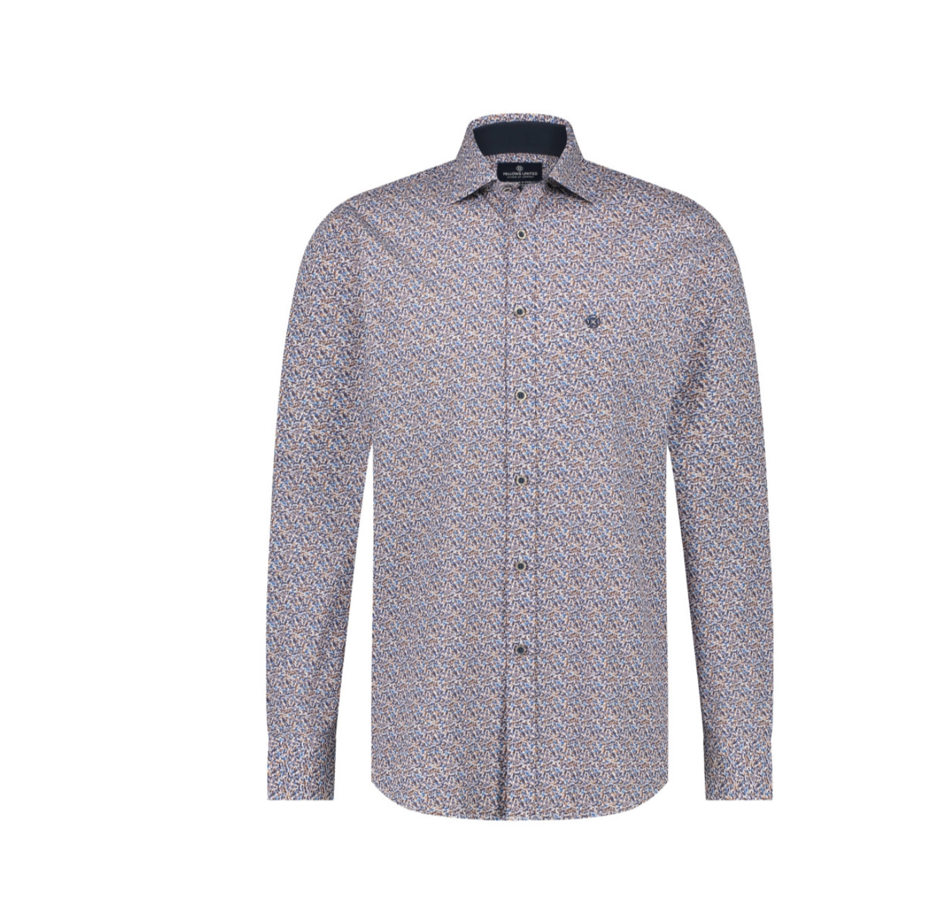 Modern Fit Tan Blue Pattern Shirt - Benjamin's Menswear