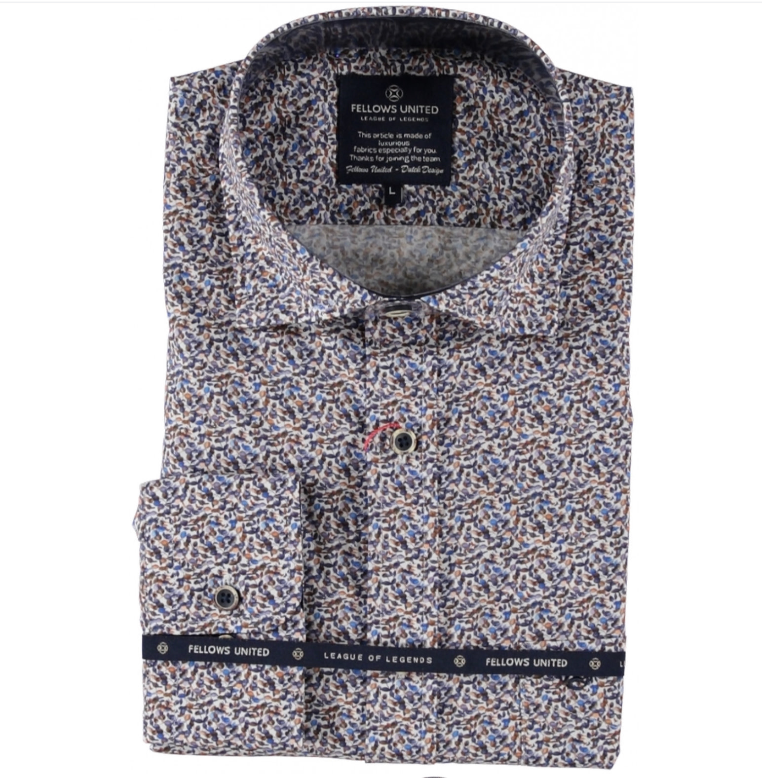 Modern Fit Tan Blue Pattern Shirt - Benjamin's Menswear