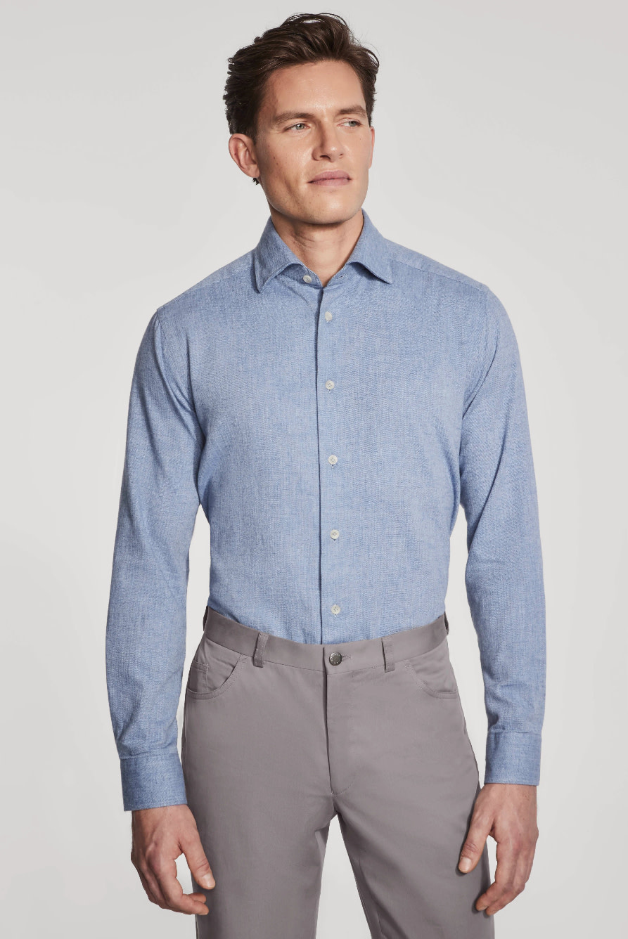 Modern Fit Blue Stanton Herringbone Shirt - Benjamin's Menswear