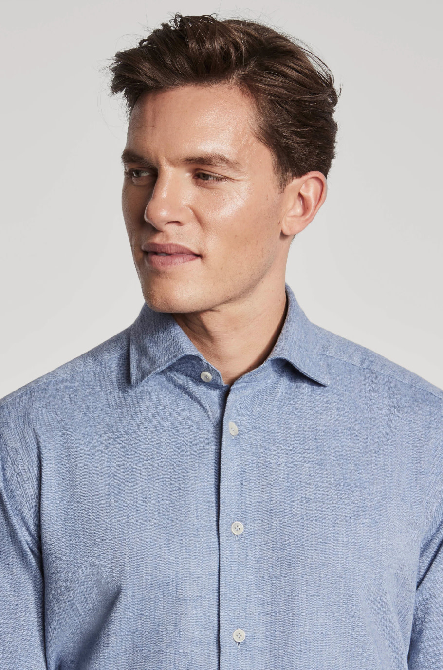 Modern Fit Blue Stanton Herringbone Shirt - Benjamin's Menswear