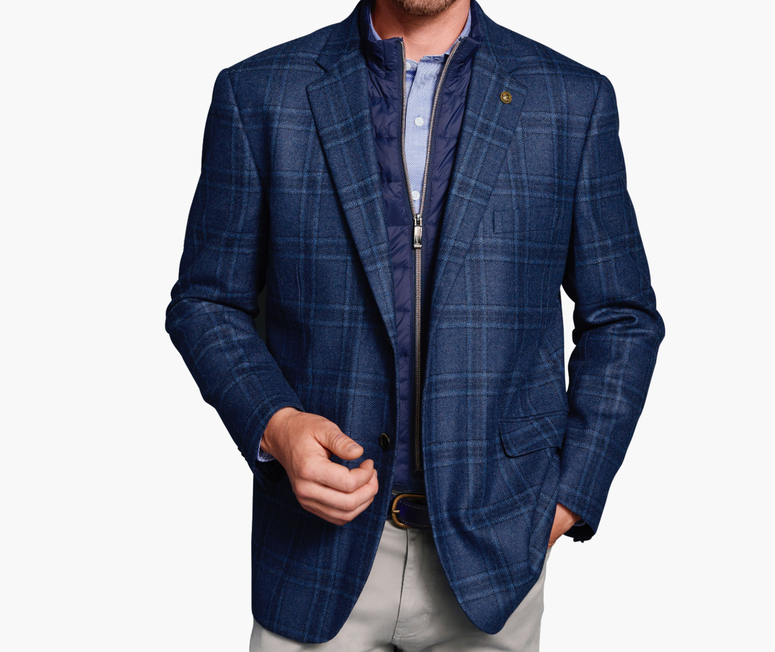 Classic Fit Blue Block Bibbed Blazer - Benjamin's Menswear