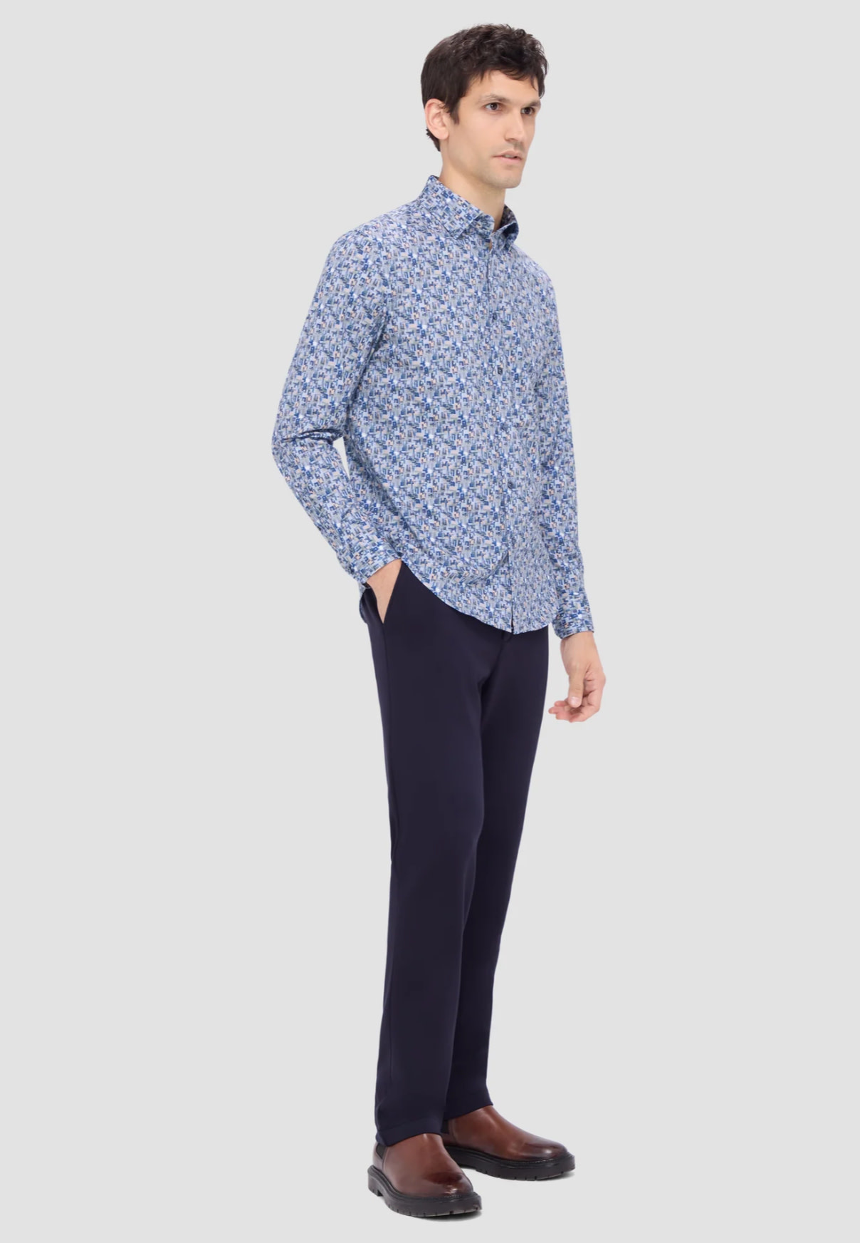 Modern Fit Dusty Blue Pattern Shirt - Benjamin's Menswear